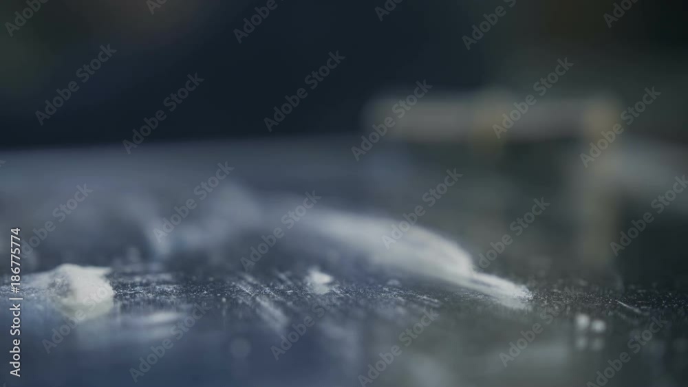Extreme close-up shot of male hand and dollar bill roll. Man snorting ...