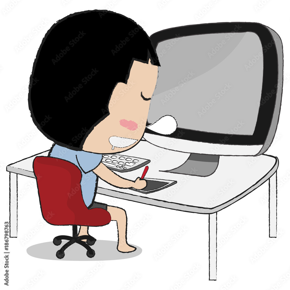 Tired freelancer sleeping at the desk illustration in cartoon style ...