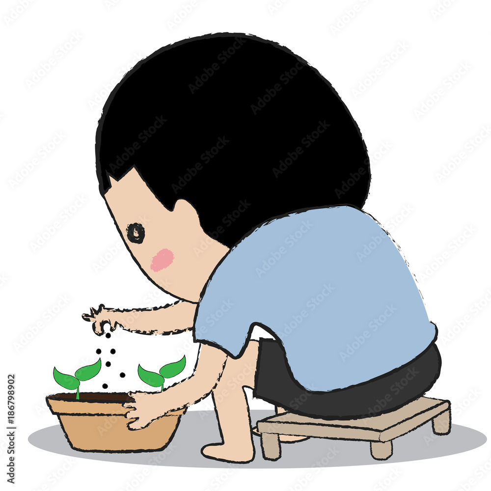 illustrator of young boy drop seeds for planting Stock Vector | Adobe Stock