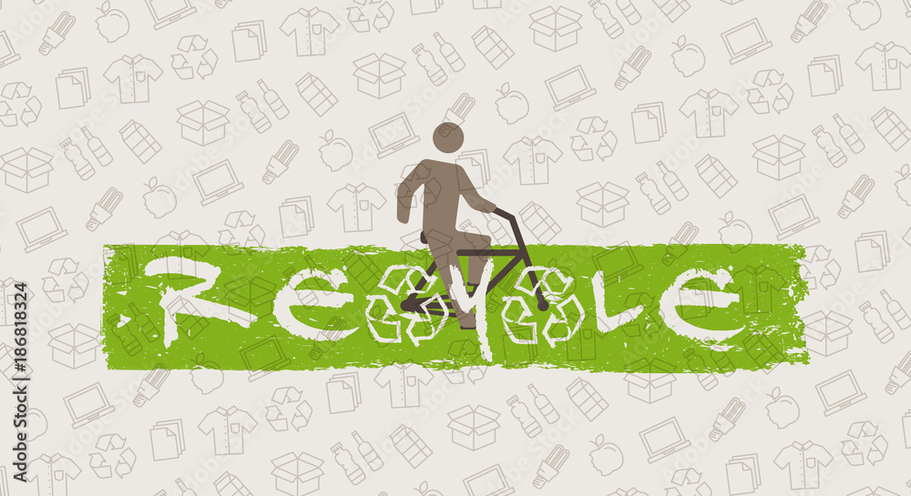 ReCycle vector illustration. Man with bicycle and recycle signs graphic ...
