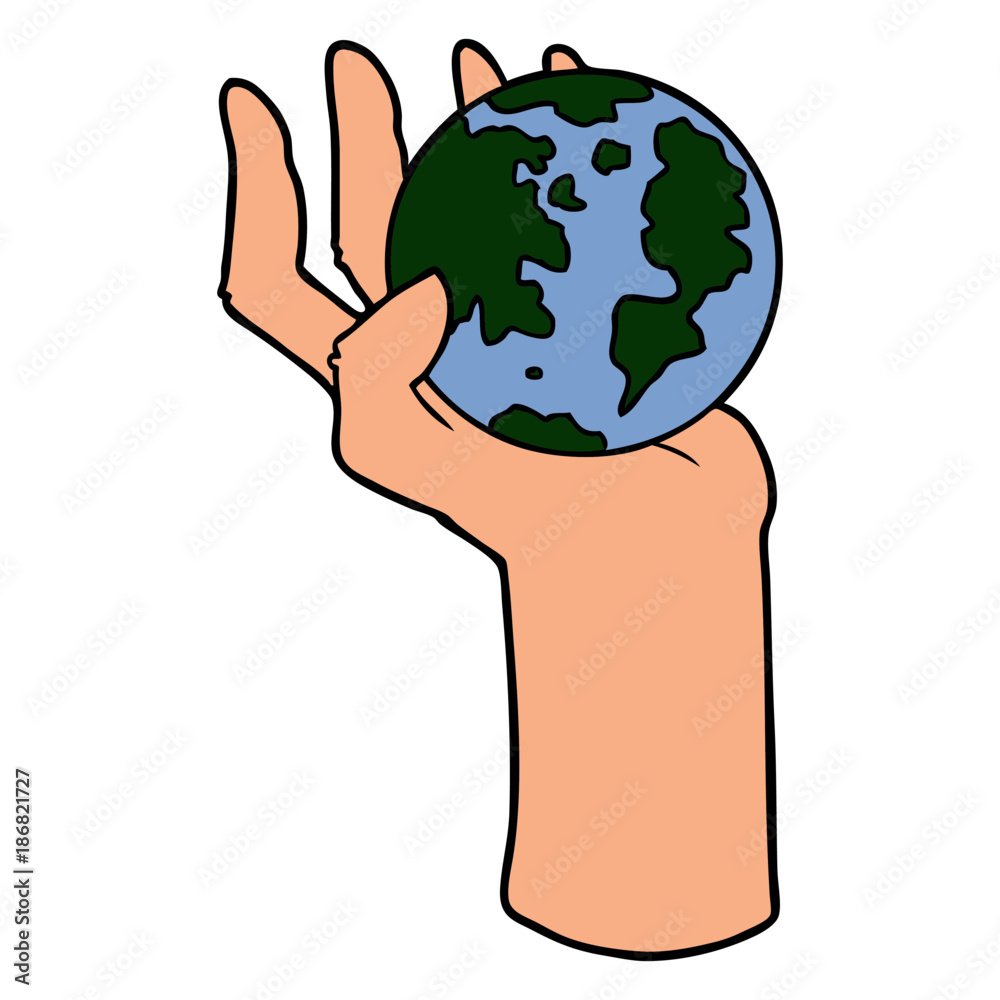 cartoon hand holding whole earth Stock Vector | Adobe Stock