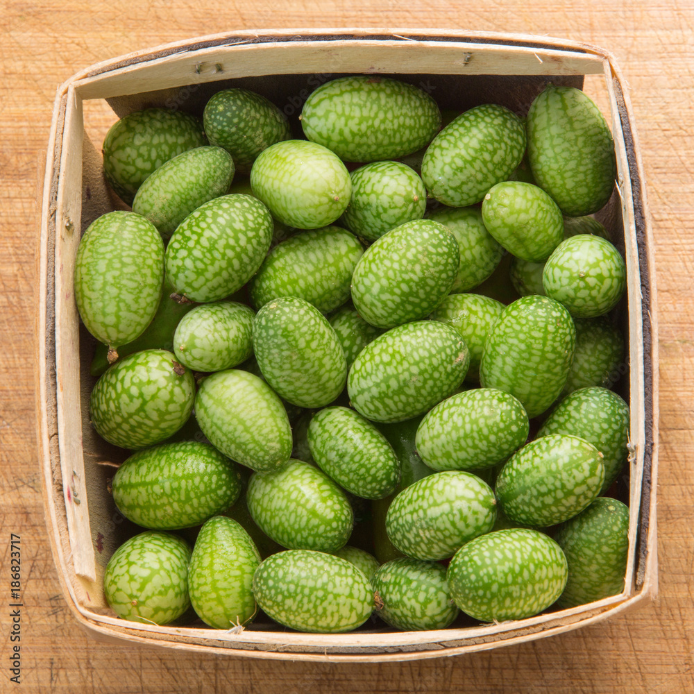 Cucamelon mini cucumbers in a pint container Stock Photo | Adobe Stock