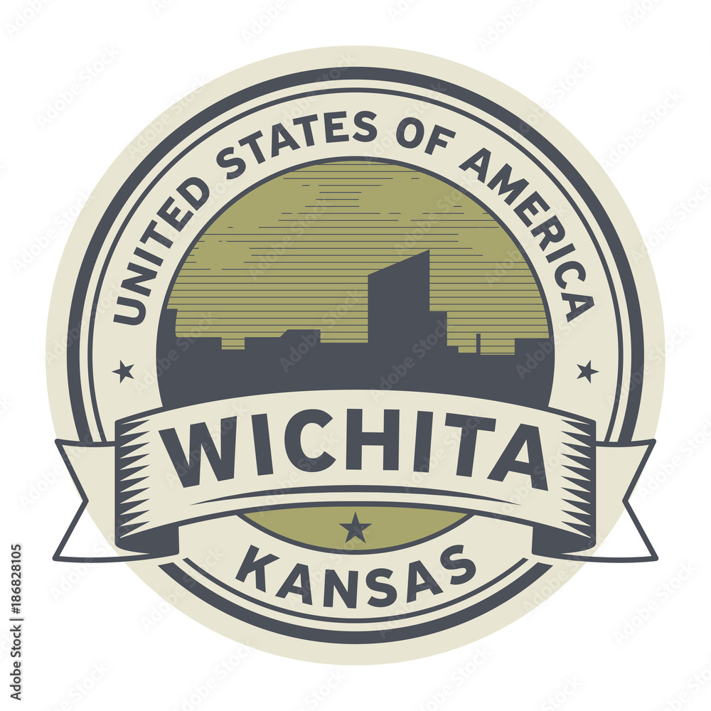 Stamp or label with name of Wichita, Kansas vector de Stock | Adobe Stock