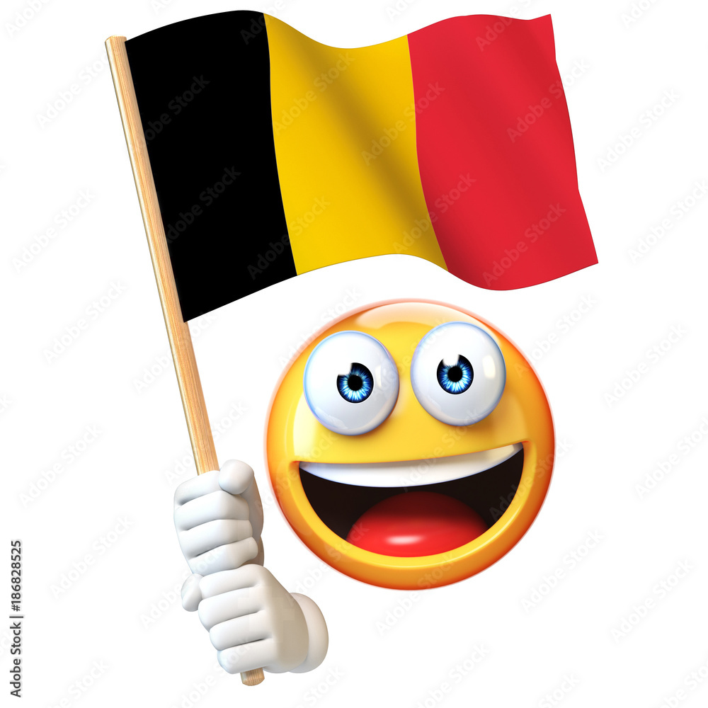 Emoji holding Belgian flag, emoticon waving national flag of Belgium 3d ...