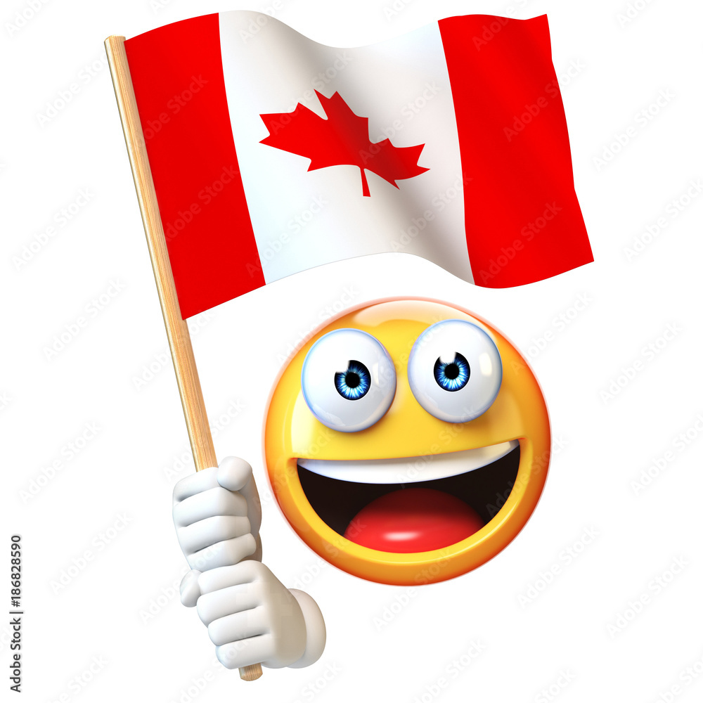 Emoji holding Canadian flag, emoticon waving national flag of Canada 3d ...