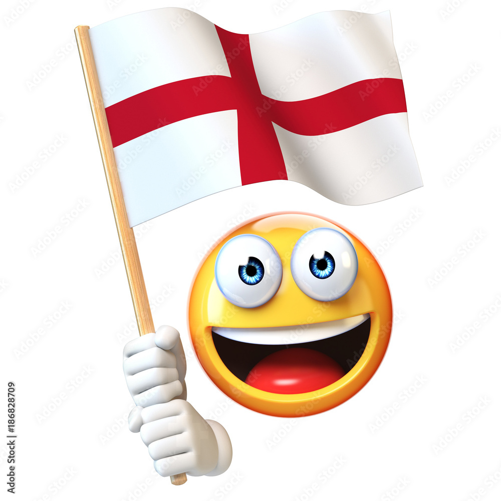 Emoji holding England flag, emoticon waving national flag of England 3d ...
