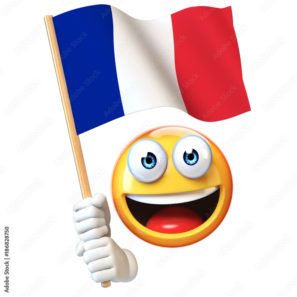 Emoji holding French flag, emoticon waving national flag of France 3d ...