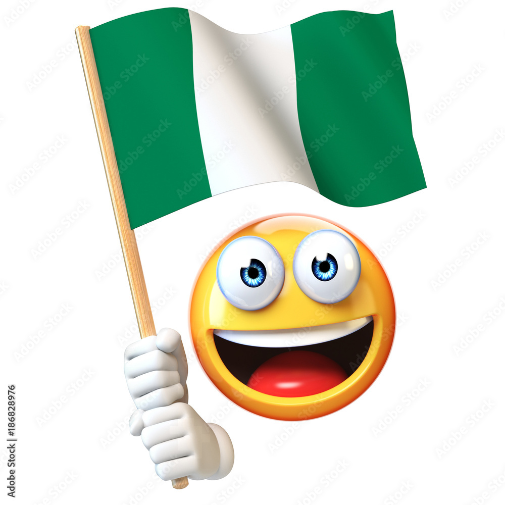 Emoji holding Nigerian flag, emoticon waving national flag of Nigeria ...
