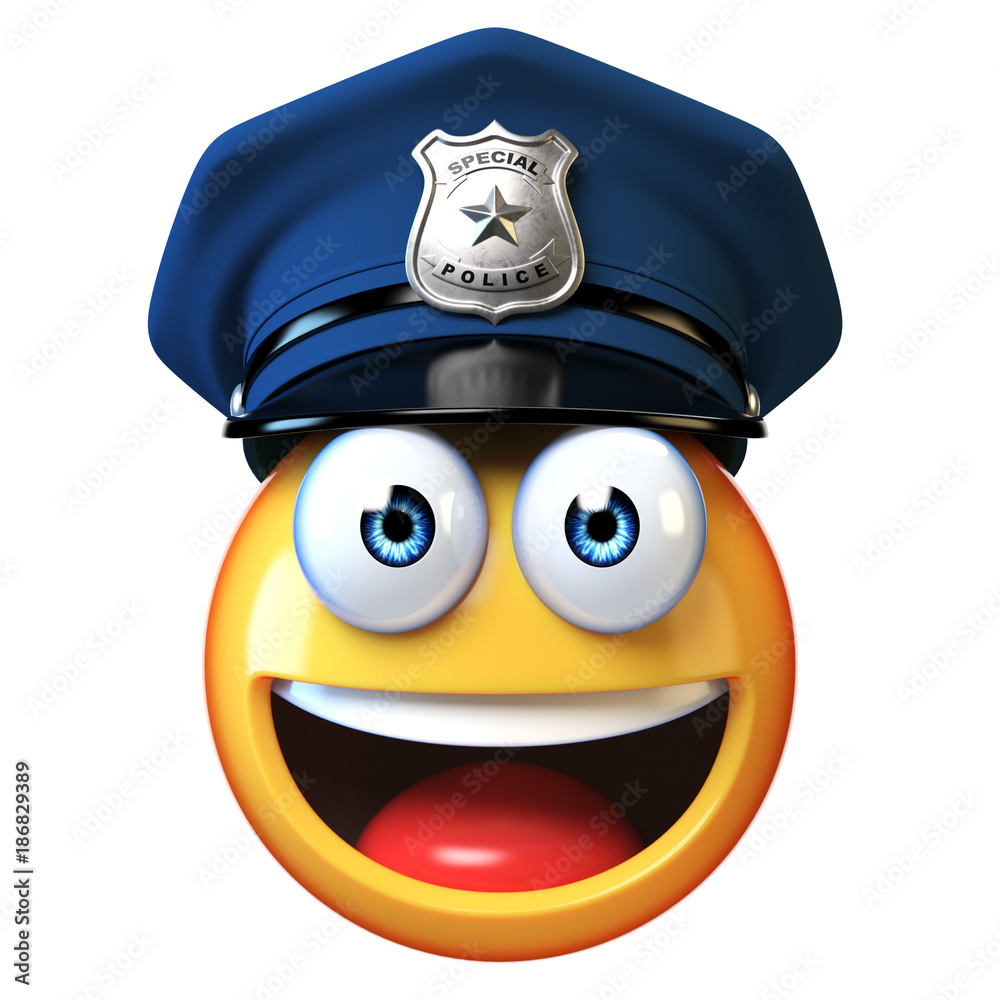 Policeman emoji isolated on white background, cop emoticon 3d rendering ...