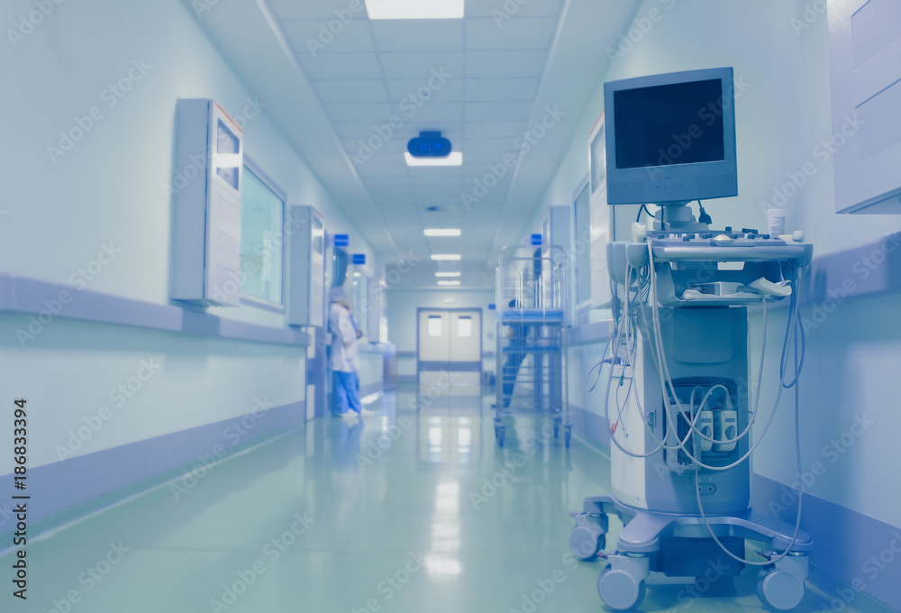 Medical staff in the hospital foyer on the background of technical ...