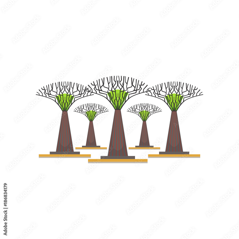 Supertrees in the Garden by the Bay, Singapore vector Illustration ...