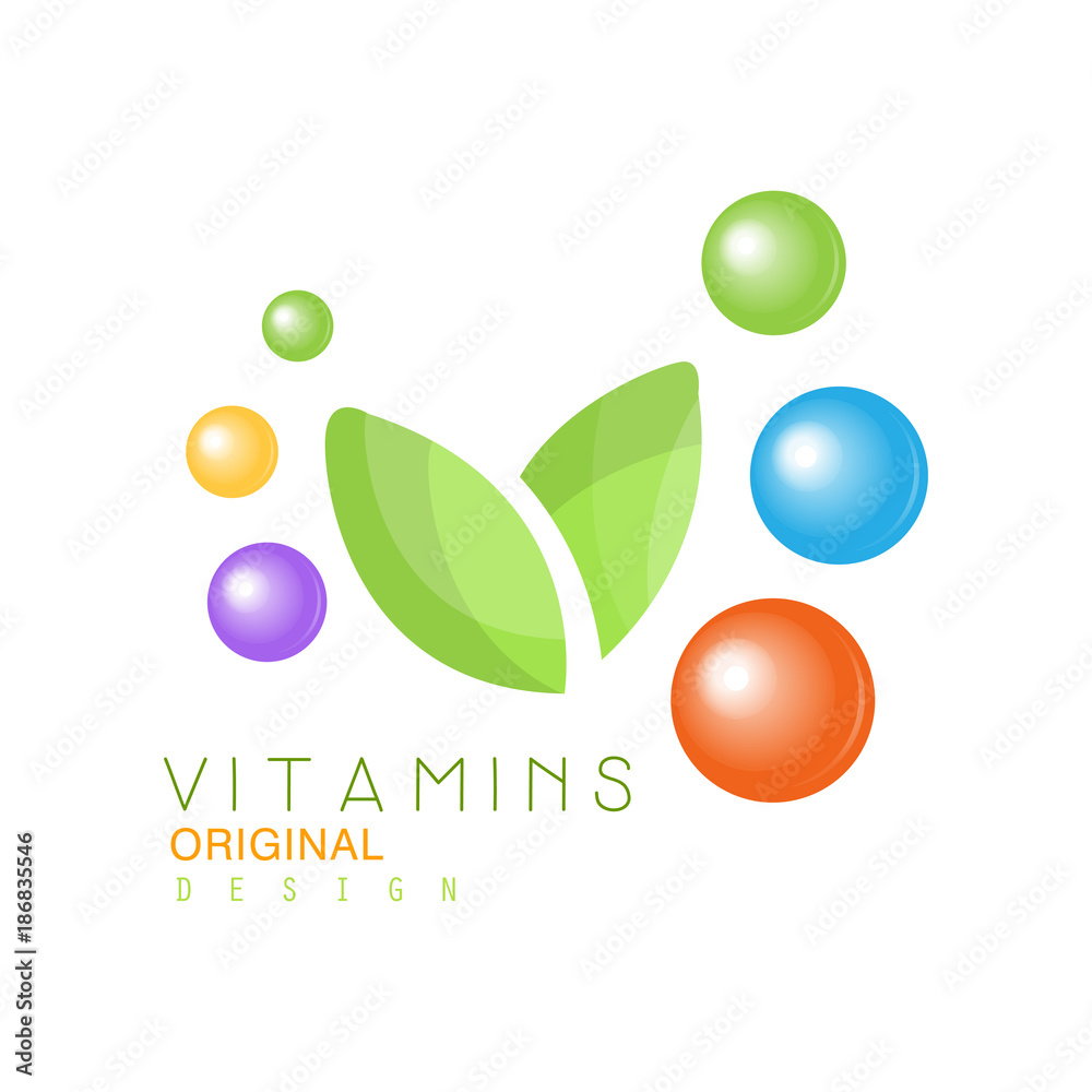 Vitamins logo original design, pharmacy label, natural medicine vector ...