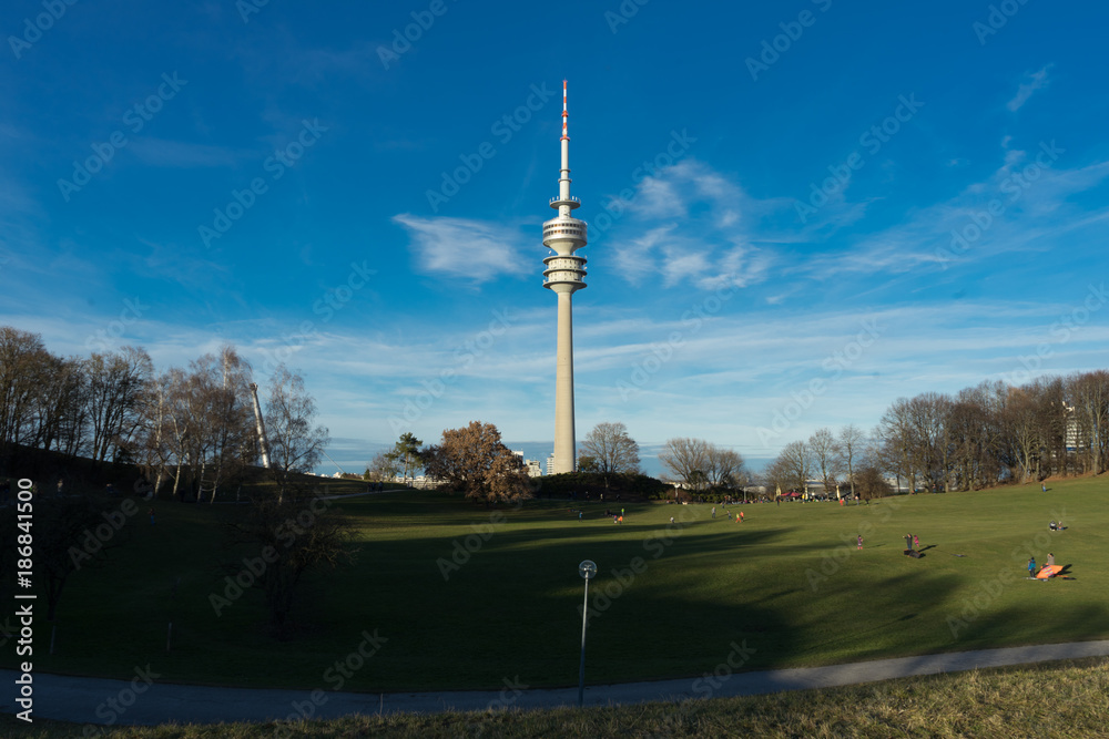 Olympiaberg München - Blick Olympiaturm Stock-Foto | Adobe Stock