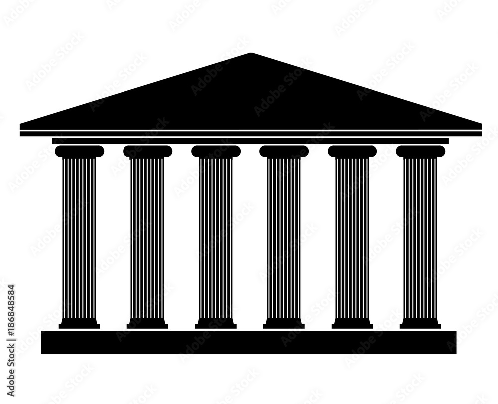 Silhouette An ancient building in the Greek style with columns. The ...