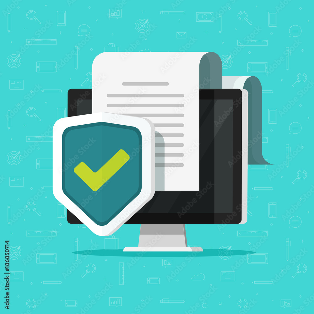 Computer protection vector illustration, flat cartoon desktop pc with ...