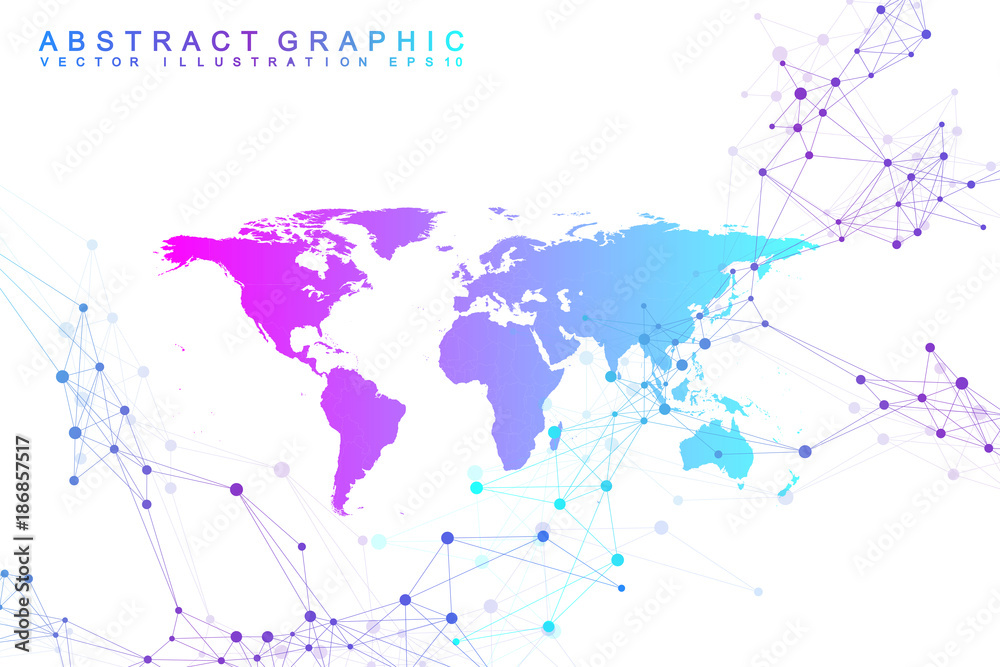 Political World Map with global technology networking concept. Digital ...