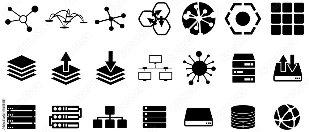 Black server and connection vector icons pack Stock Vector | Adobe Stock
