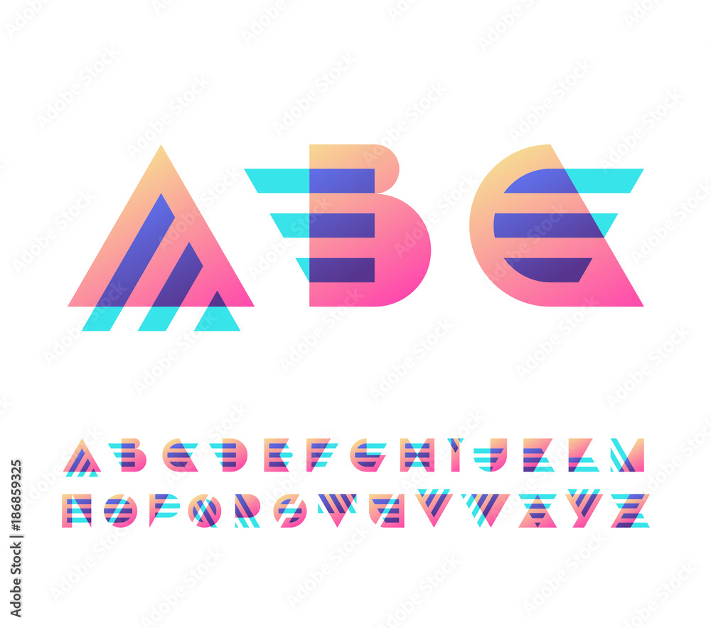 Parallel lines and color gradient blocks' latin font, graphical ...