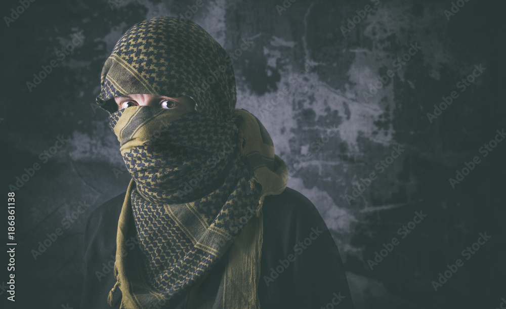 Masked criminal portrait with grungy background concept Stock Photo ...