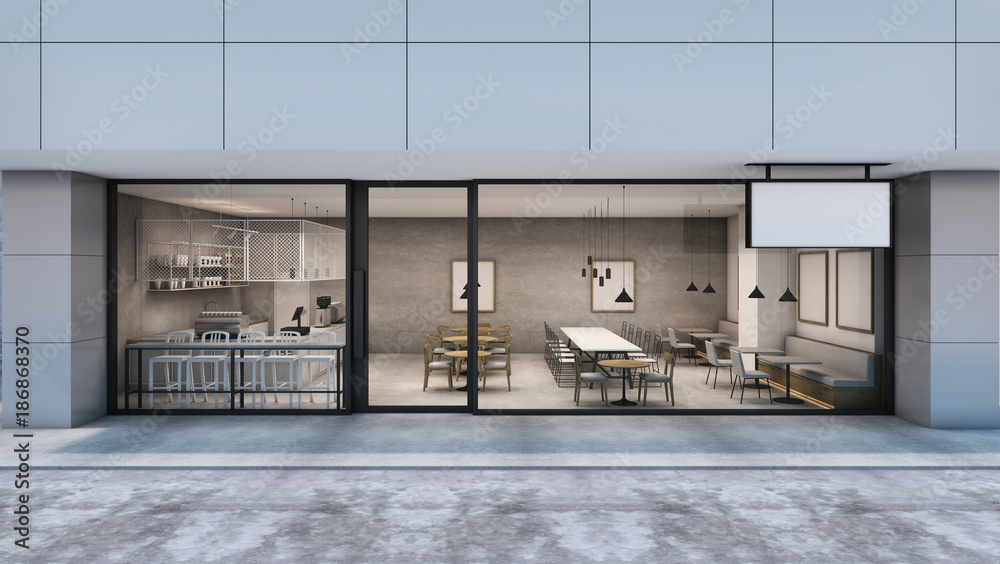Front view Cafe shop & Restaurant design Modern Loft in the department ...