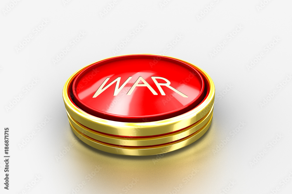 Red war round button with gold border. USA lunch ICBM missile for ...