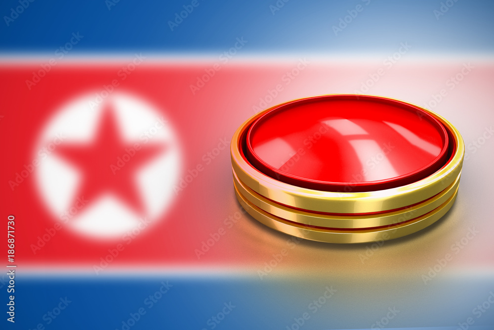 Red round button with gold border. North Korean lunch ICBM missile for ...