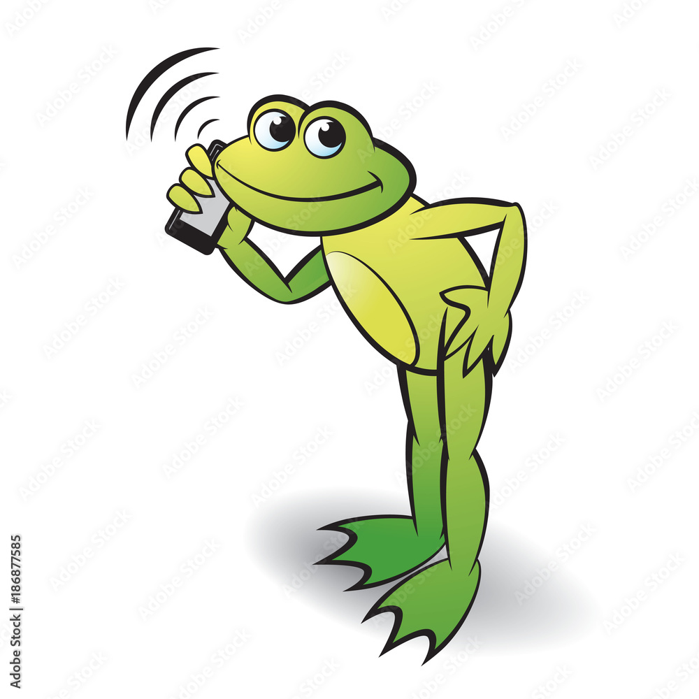 frog cartoon or mascot bending and calling with mobile phone happily ...