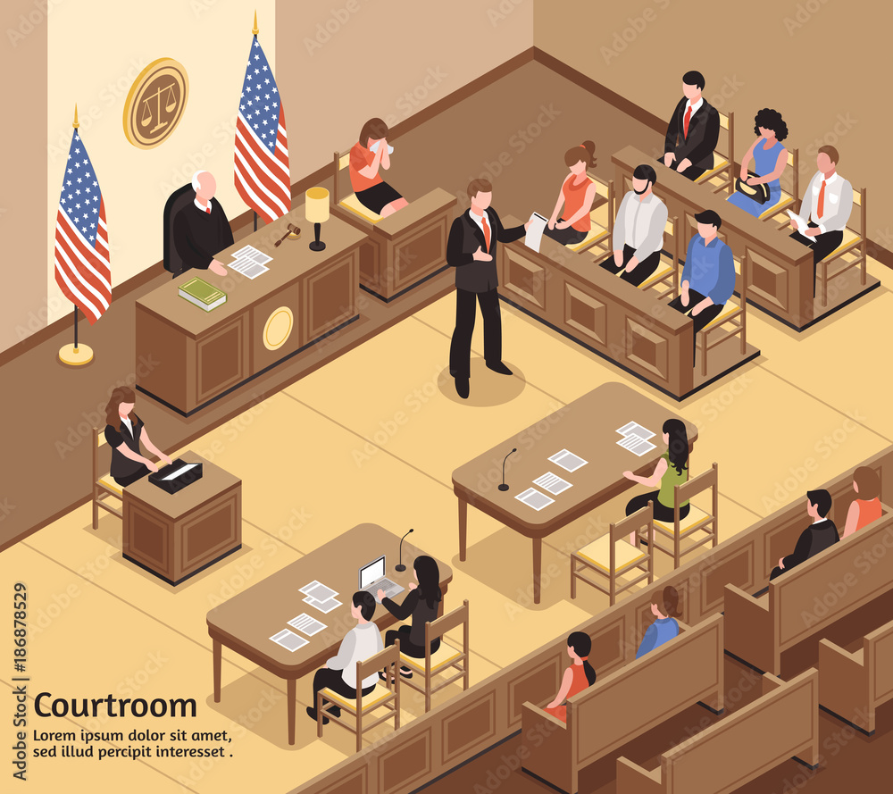 Courtroom Isometric Illustration Stock Vector | Adobe Stock