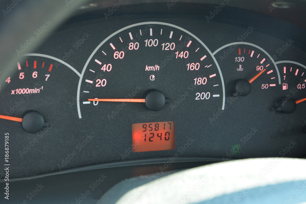 The speedometer of the car. The instrument panel of the car. The real ...