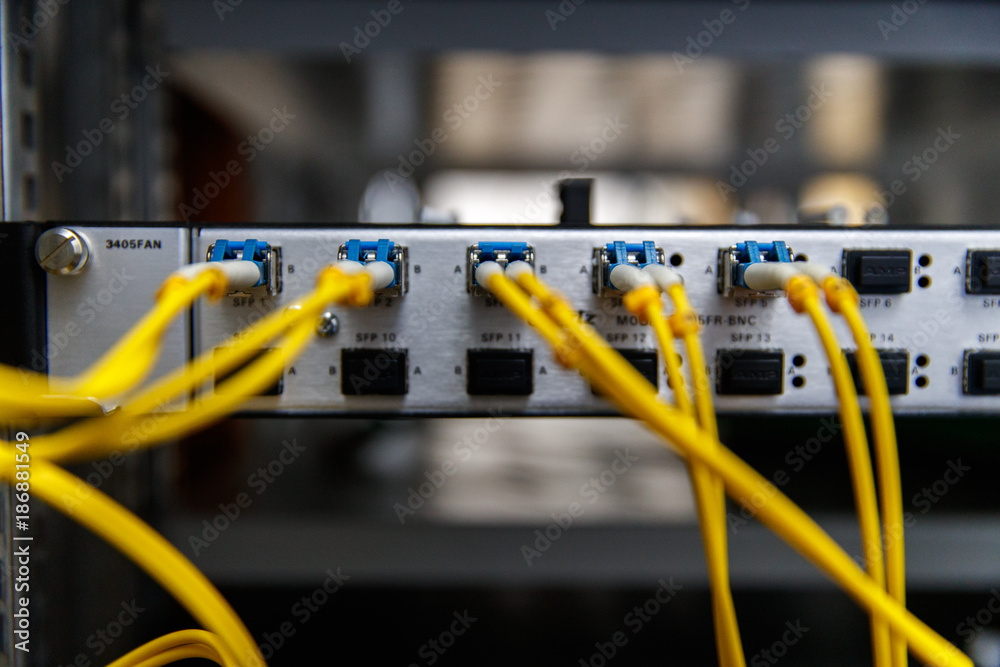 Rack Mounted Servers In A Server Room, Server rack audio cable. Severs ...