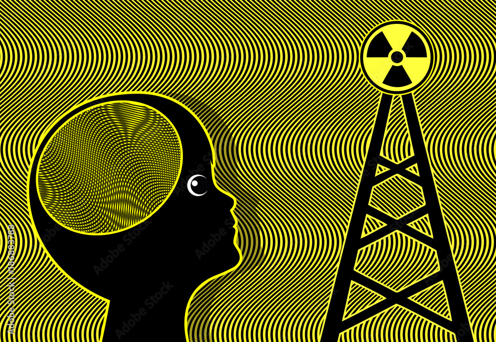 Child exposed to Radiation. Electromagnetic waves of cellular phone ...