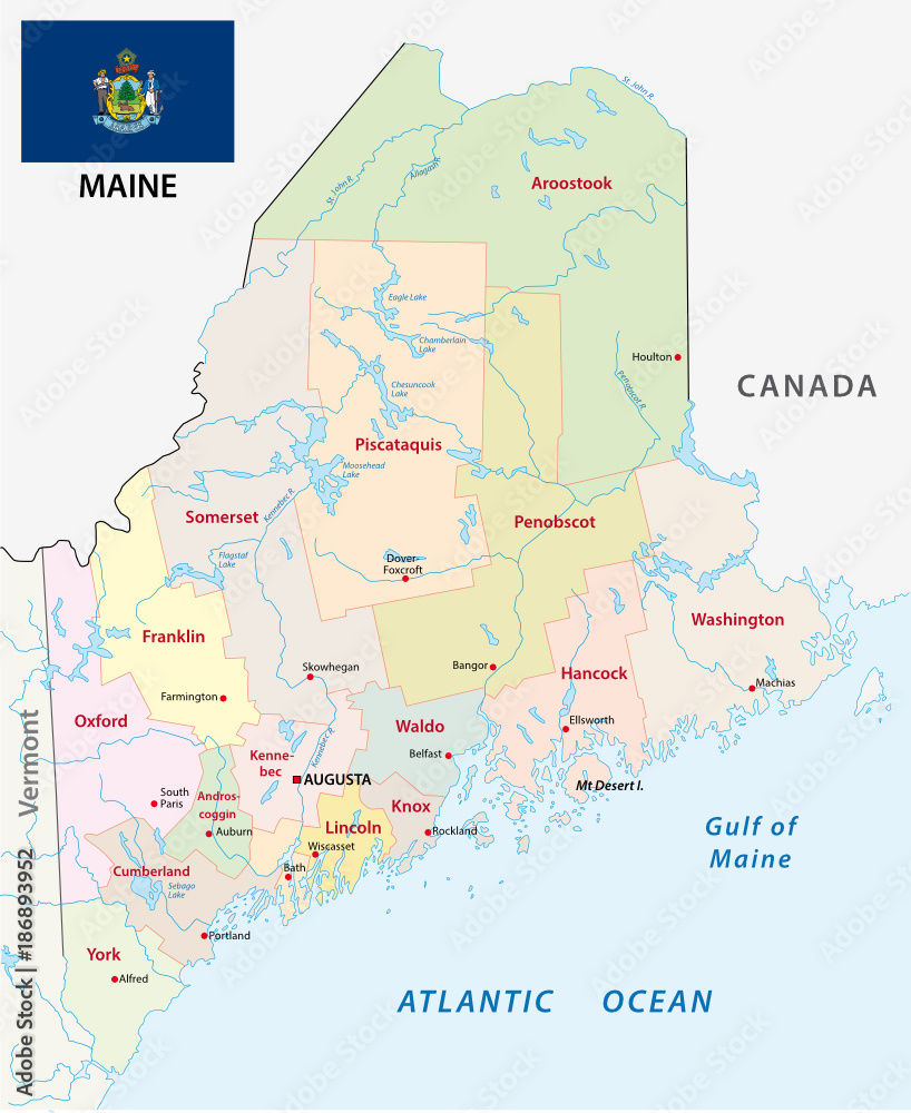 maine administrative and political vector map with flag Stock Vector ...