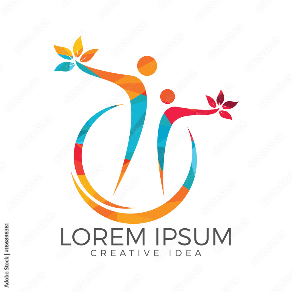 Human friendship and bonding logo design. Human health and nature sign ...