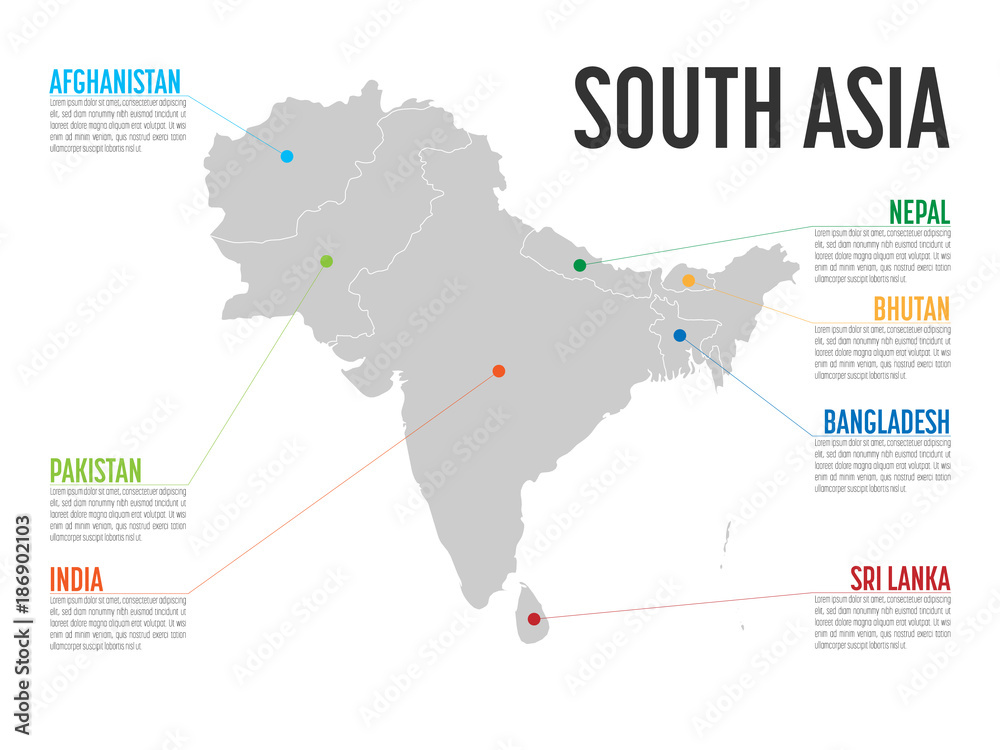 Infographic map of South Asia. Modern template with text and colorful ...