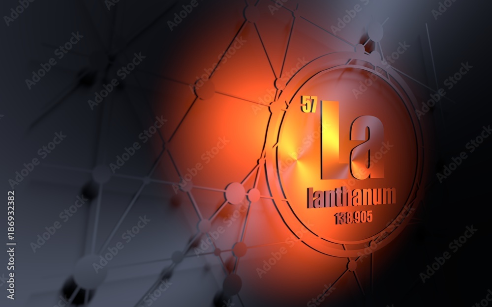 Lanthanum chemical element. Sign with atomic number and atomic weight ...