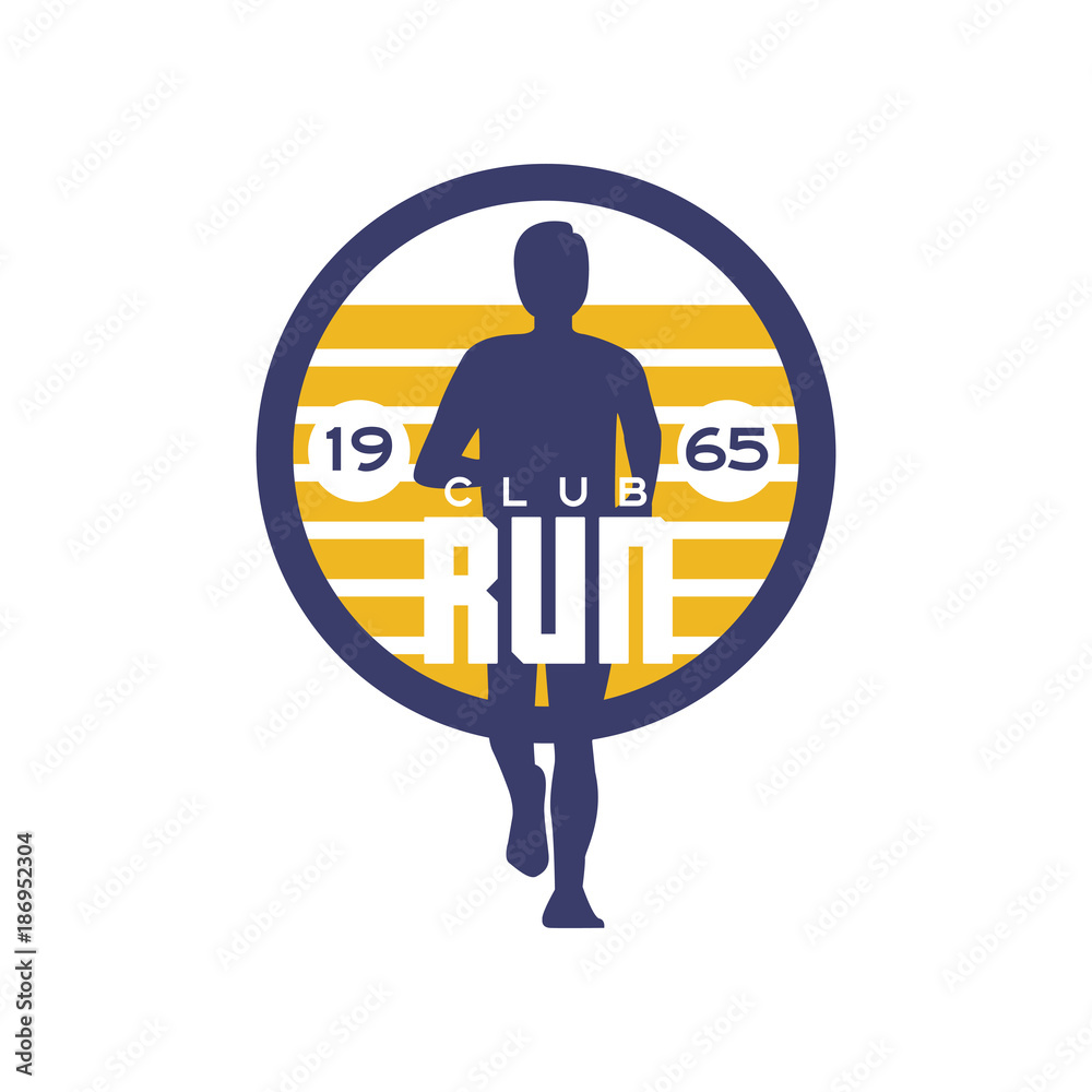 Run club logo estd 1965, emblem with abstract running man silhouette ...