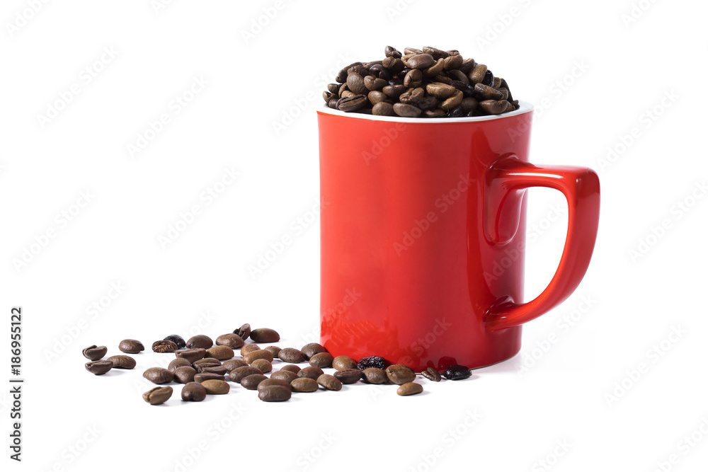 Red Coffee Cup With Coffee Beans