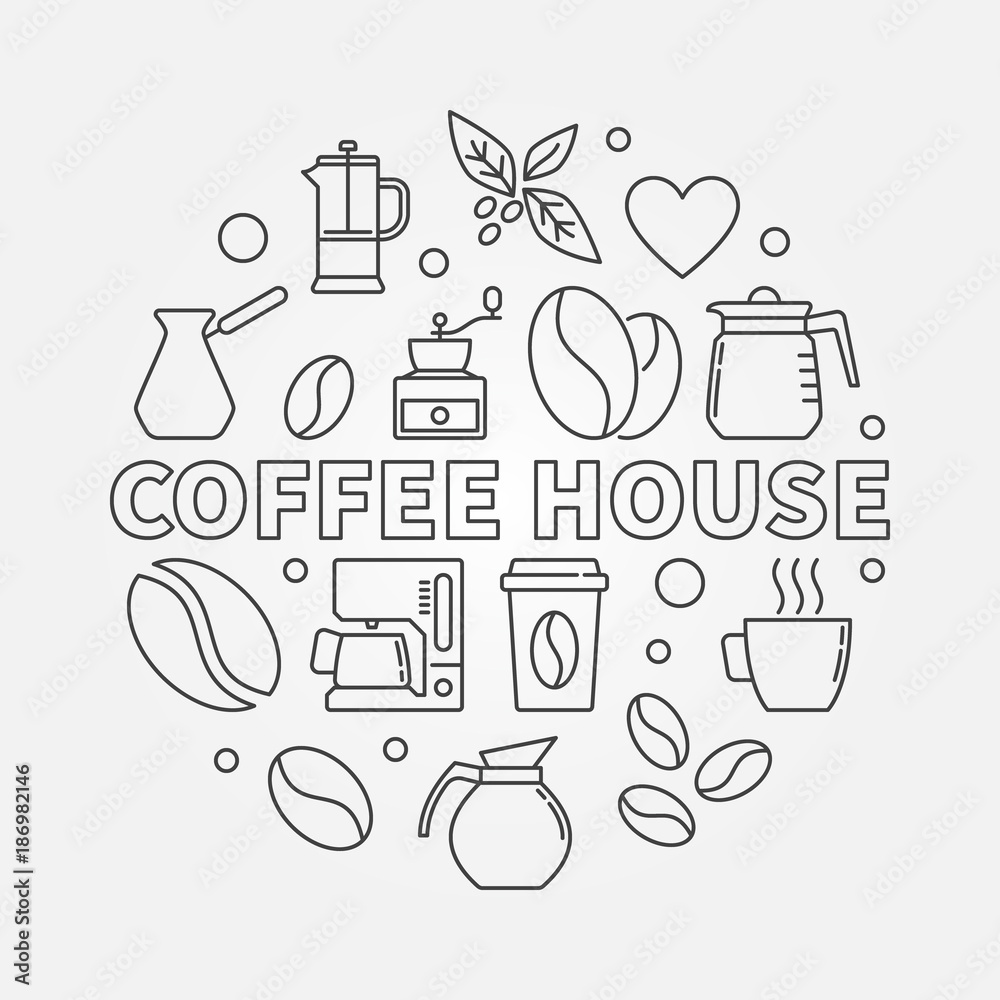 Coffee house round illustration. Vector cafe concept symbol Stock ...
