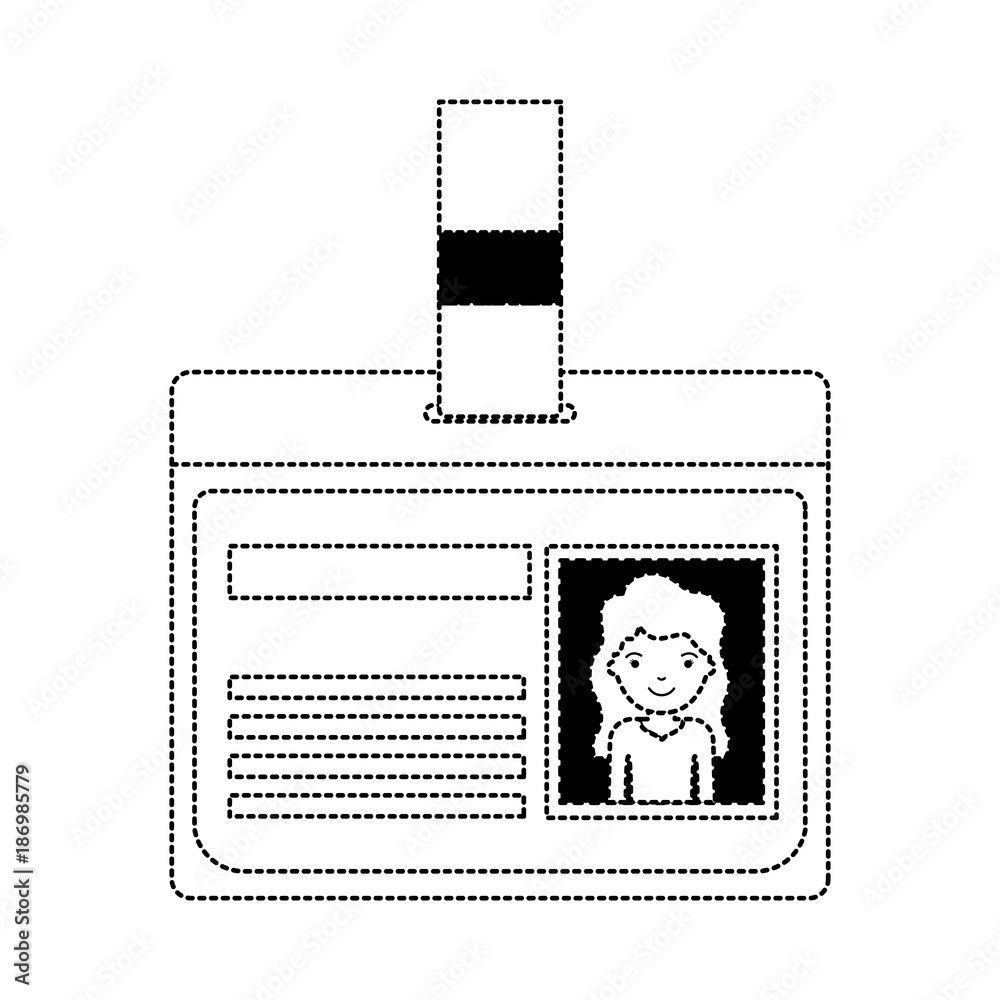 identification card with half body woman picture with long wavy hair in ...