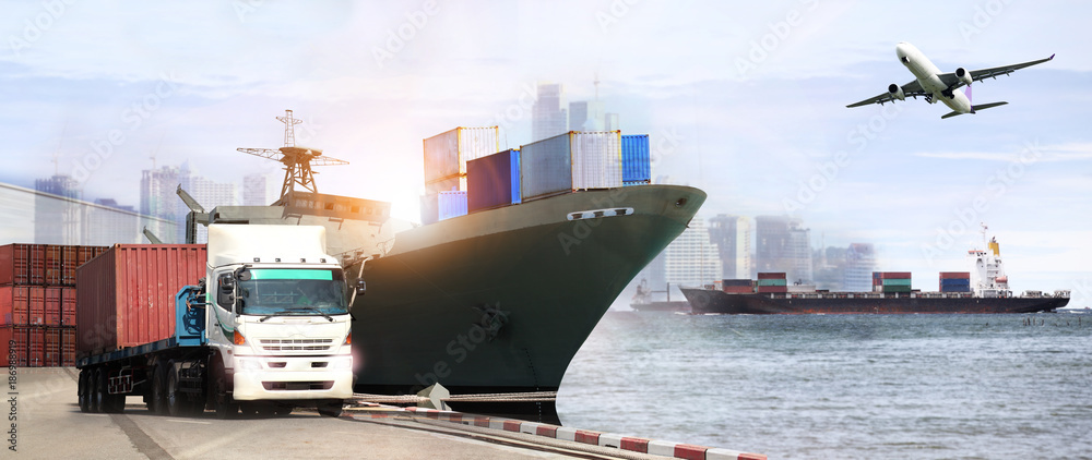 Transportation, import-export and logistics concept, container truck ...