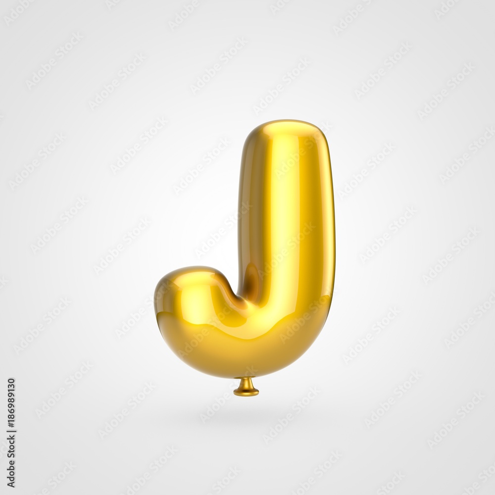 Glossy golden balloon letter J uppercase isolated on white background ...