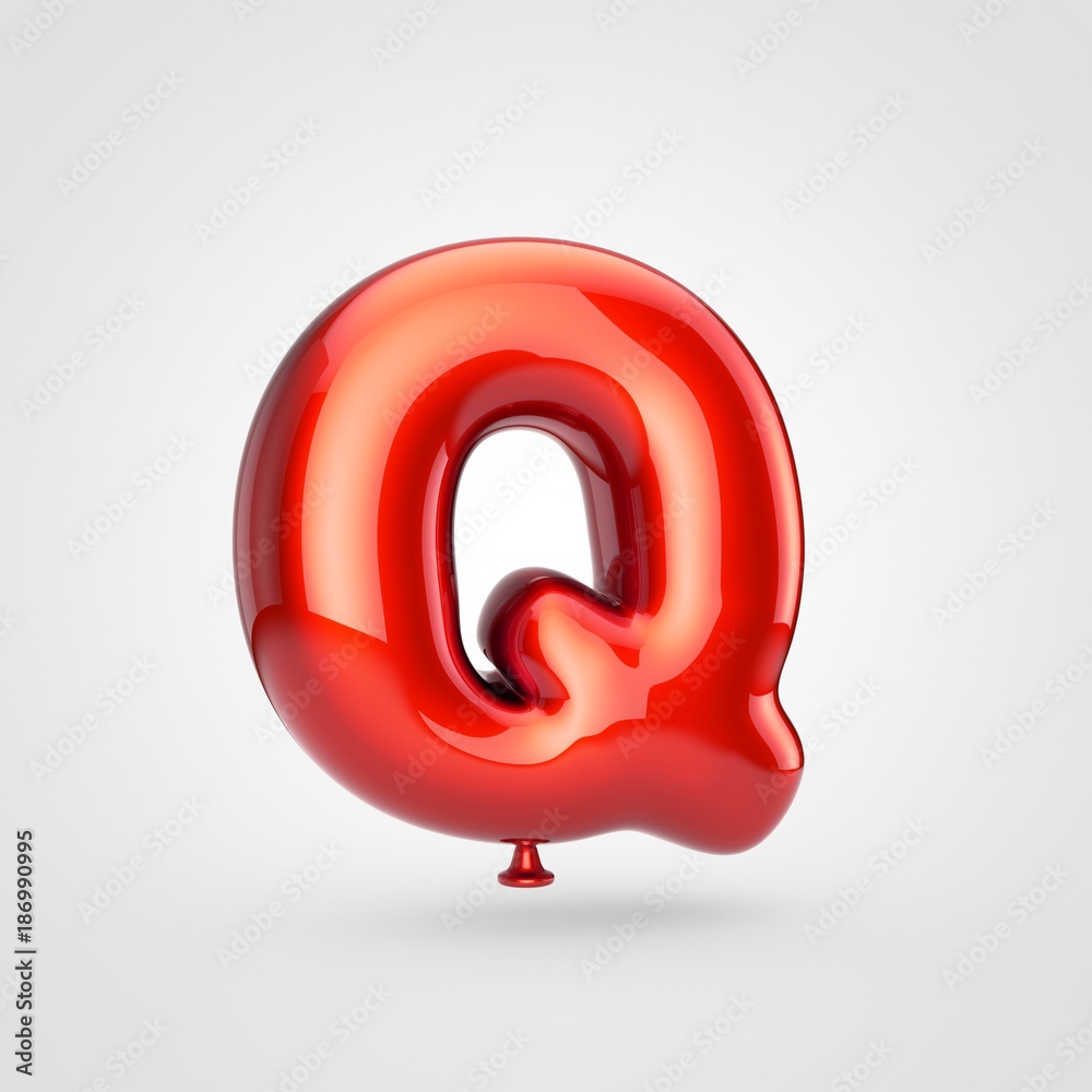 Glossy red balloon letter Q uppercase isolated on white background ...
