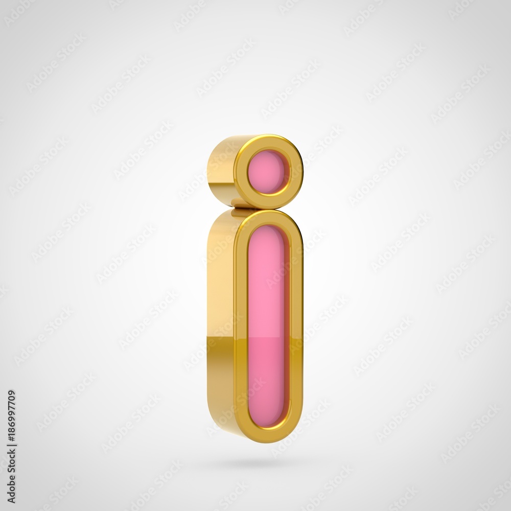 Pink letter I lowercase with golden outline isolated on white ...