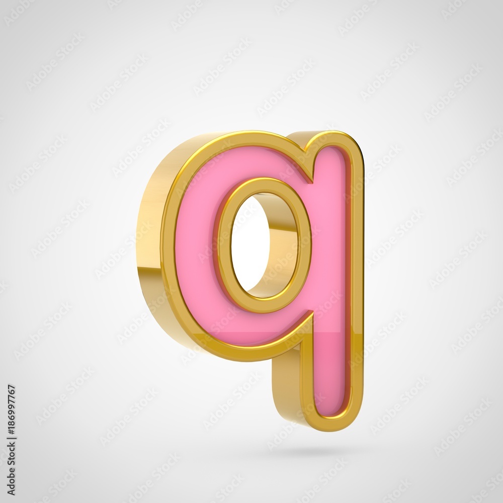 Pink letter Q lowercase with golden outline isolated on white ...