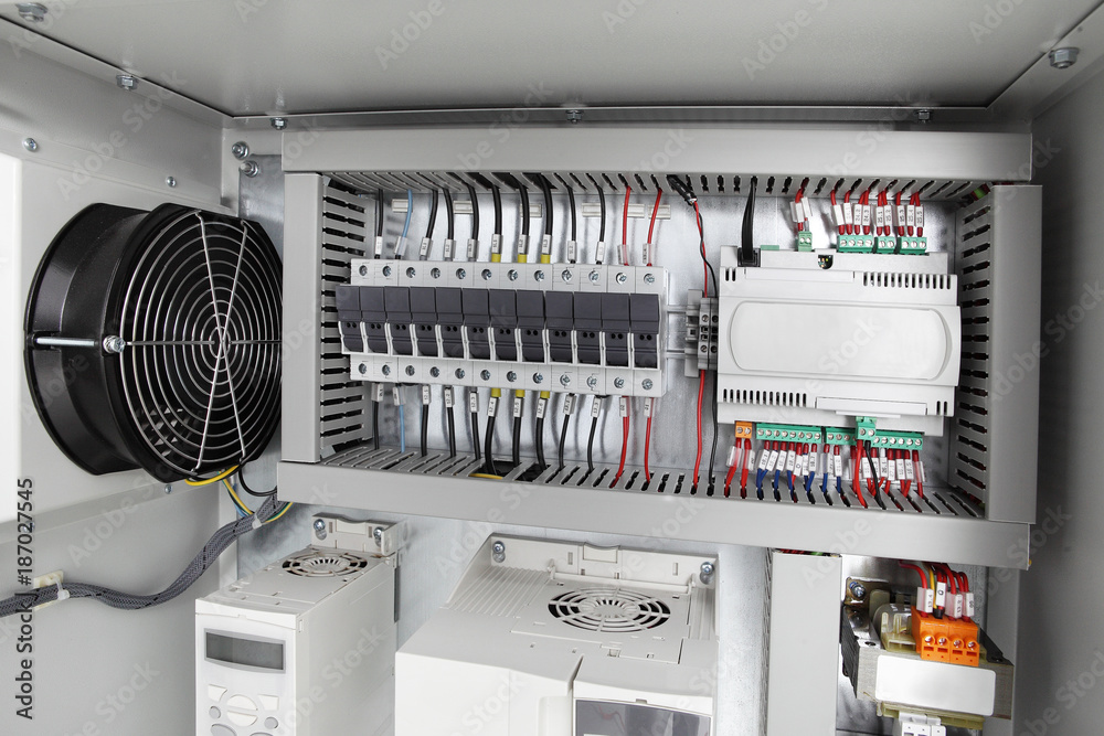 Electrical background,voltage switchboard with circuit breakers. Stock ...