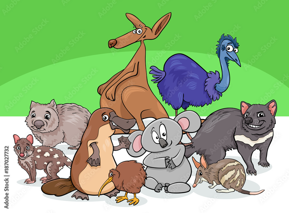Australian animals group cartoon illustration Stock Vector | Adobe Stock