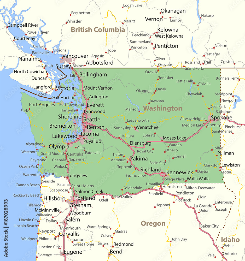 Washington-US-States-VectorMap-A Stock Vector | Adobe Stock