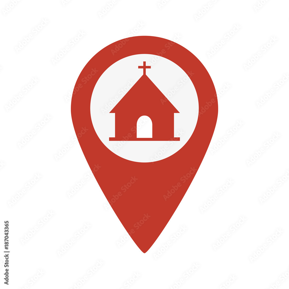 Map pointer icon with church on white background. Stock Vector | Adobe ...