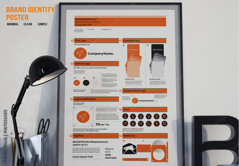 Brand Identity Poster with Orange Accents modèle Stock | Adobe Stock