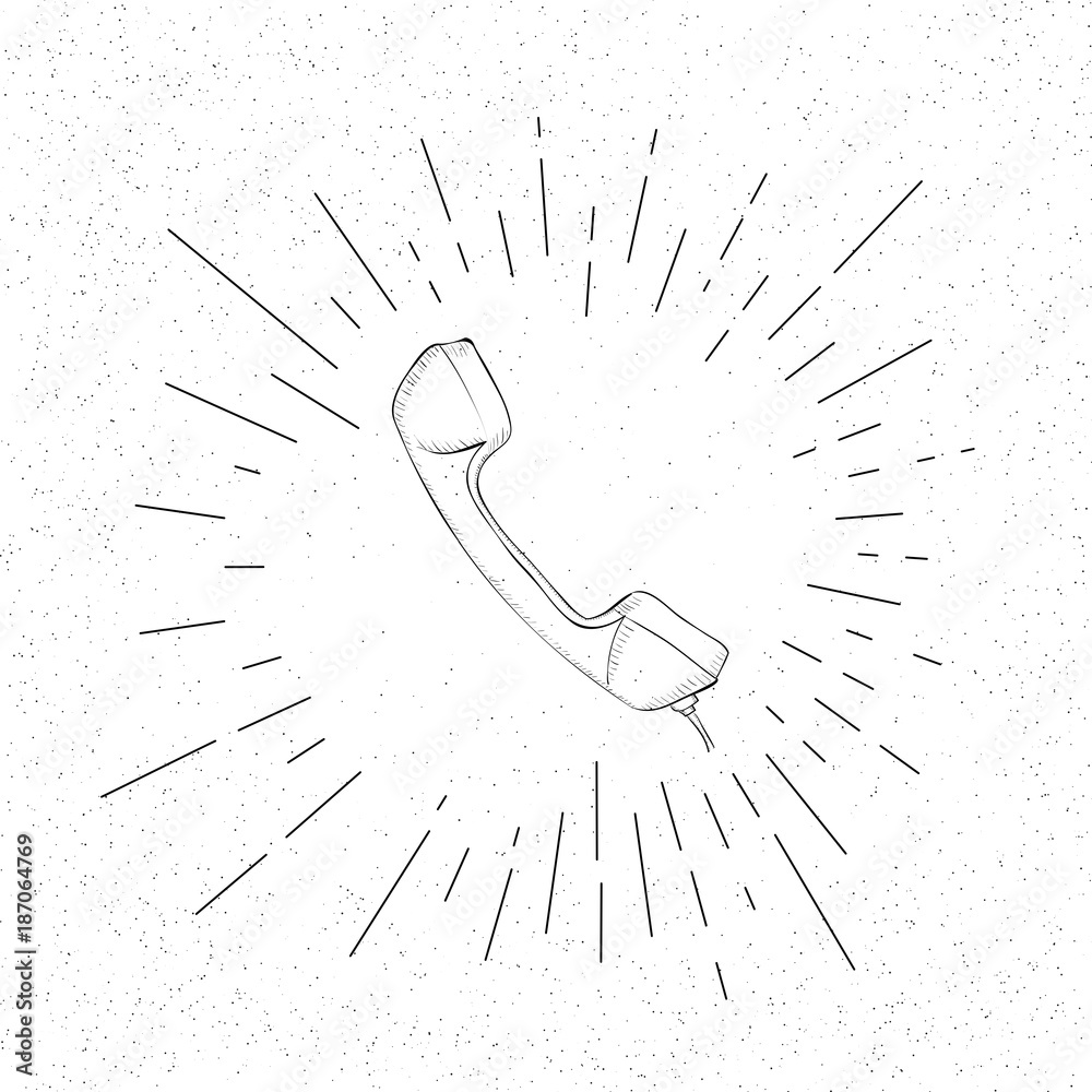 Hand Drawn Symbol of Landline Phone Handset - Doodle Vector Hatch Icon ...